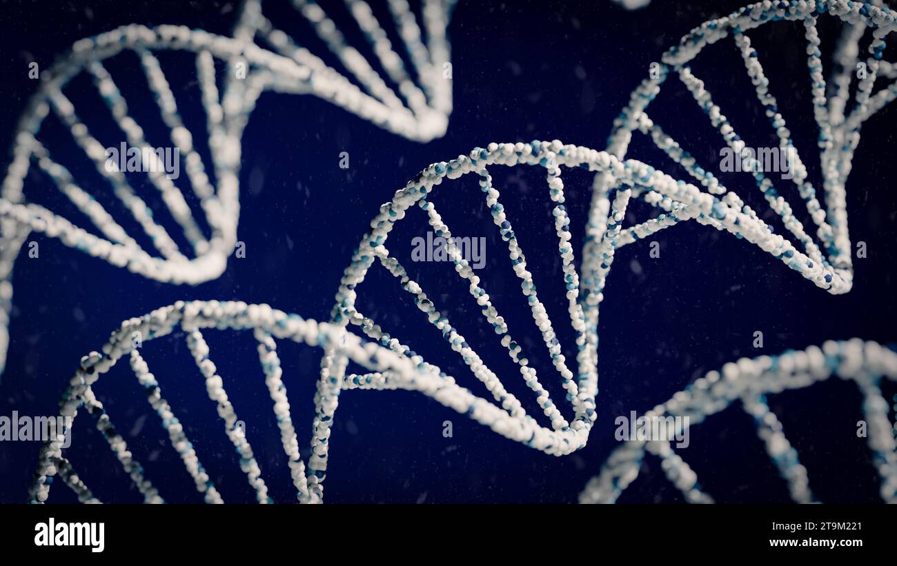 3D Rendering of DNA Double Helix Structures in Blue and White. 3D ...