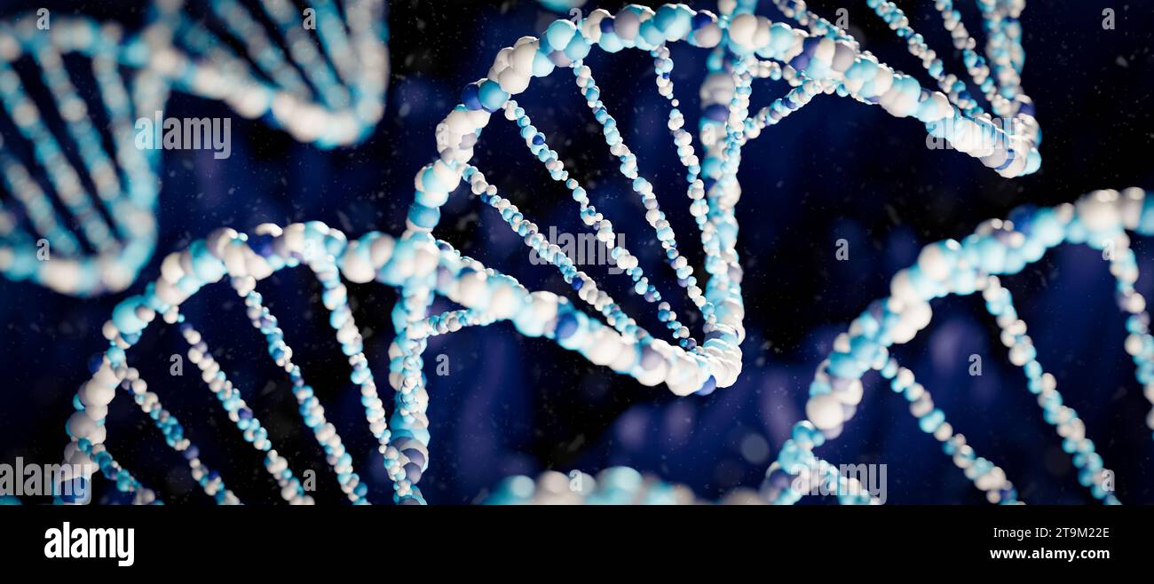 3D Rendering of DNA Double Helix Structures in Blue and White. 3D render Stock Photo - Alamy