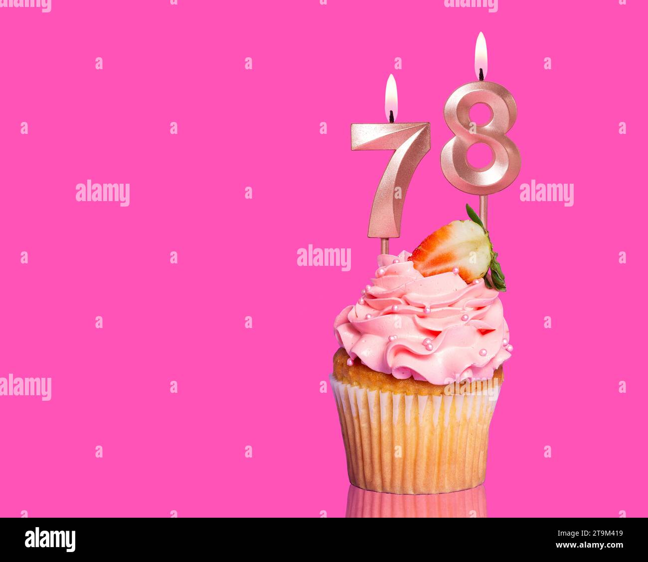 Birthday Cupcake With Candle Number 78 - On Hot Pink Background Stock ...