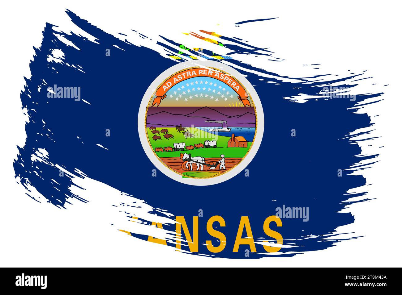 Kansas US State brush stroke flag vector background. Hand drawn grunge ...