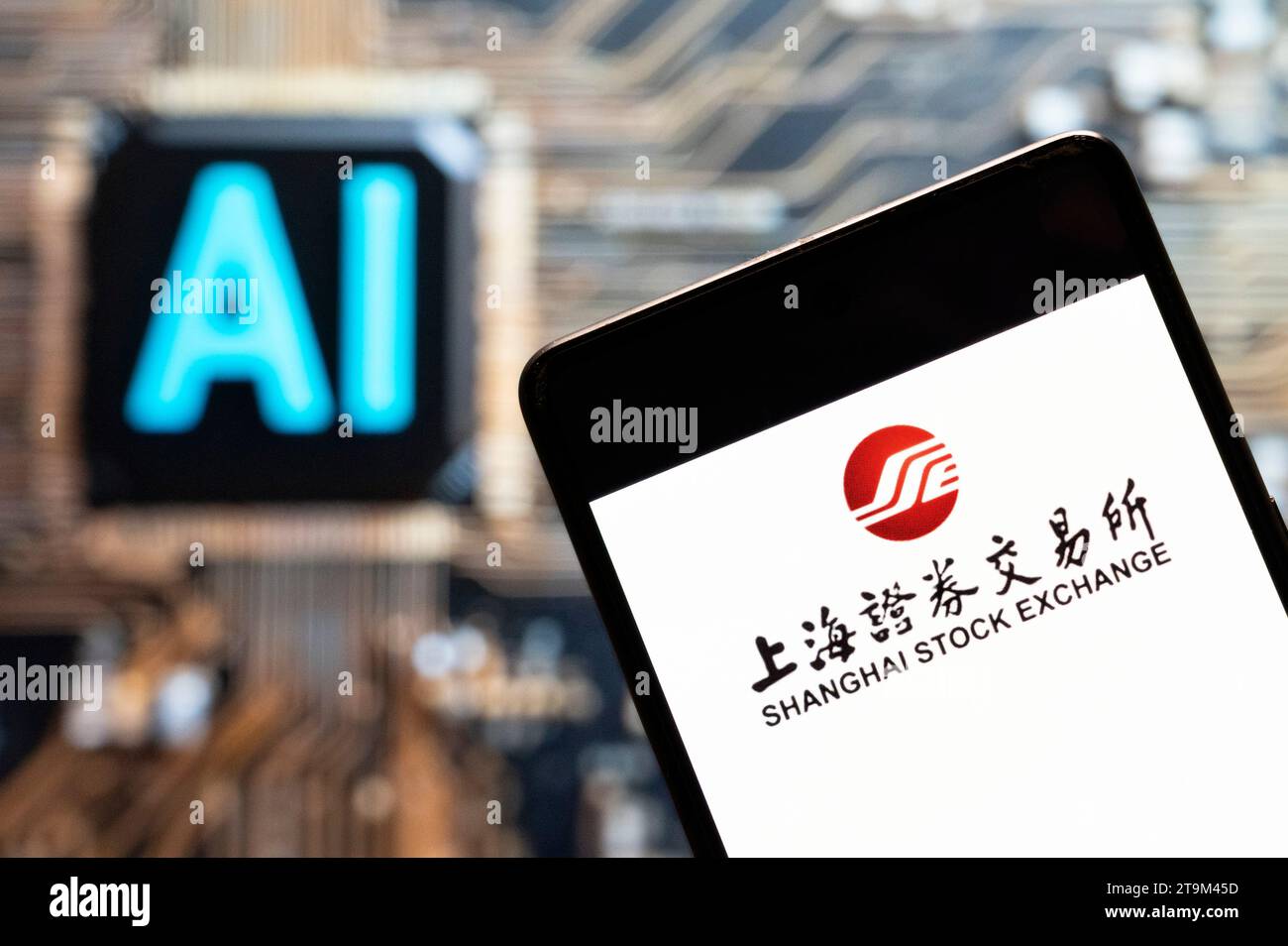 In this photo illustration, the Shanghai stock exchange (SSE) logo seen ...