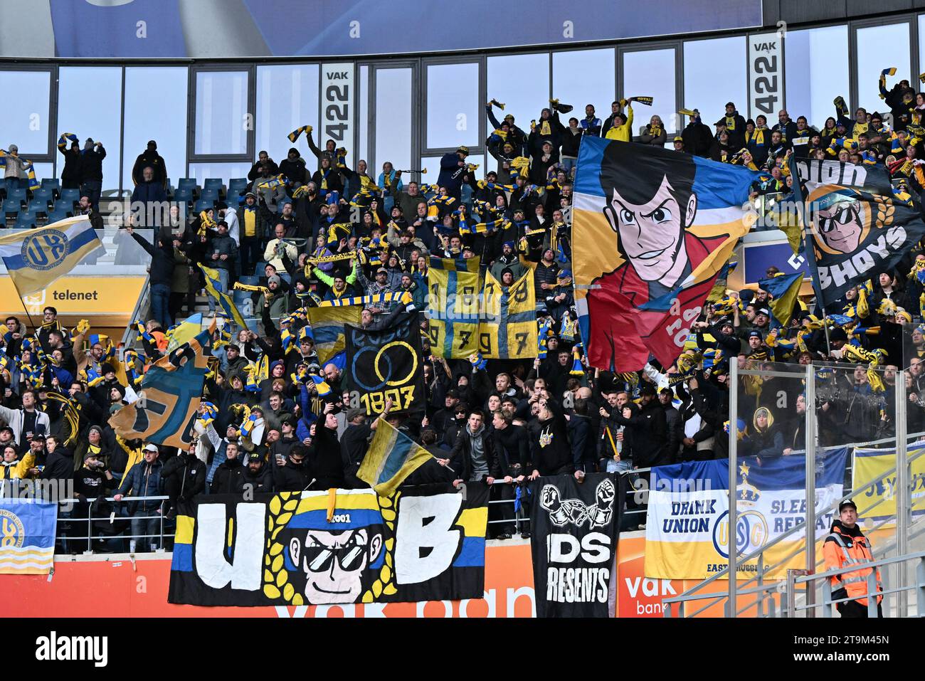 Gent, Belgium. 26th Nov, 2023. fans and supporters of Union pictured ...