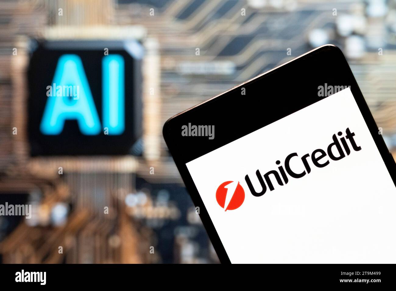In this photo illustration, the Italian global banking and financial services company UniCredit ...