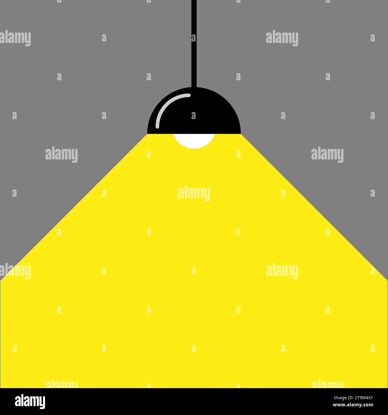 Ceiling lamp with yellow light on grey background, simple drawing for ...