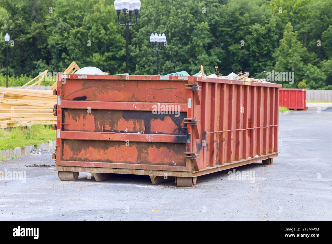Container trash dumpsters are used for recycling construction waste ...