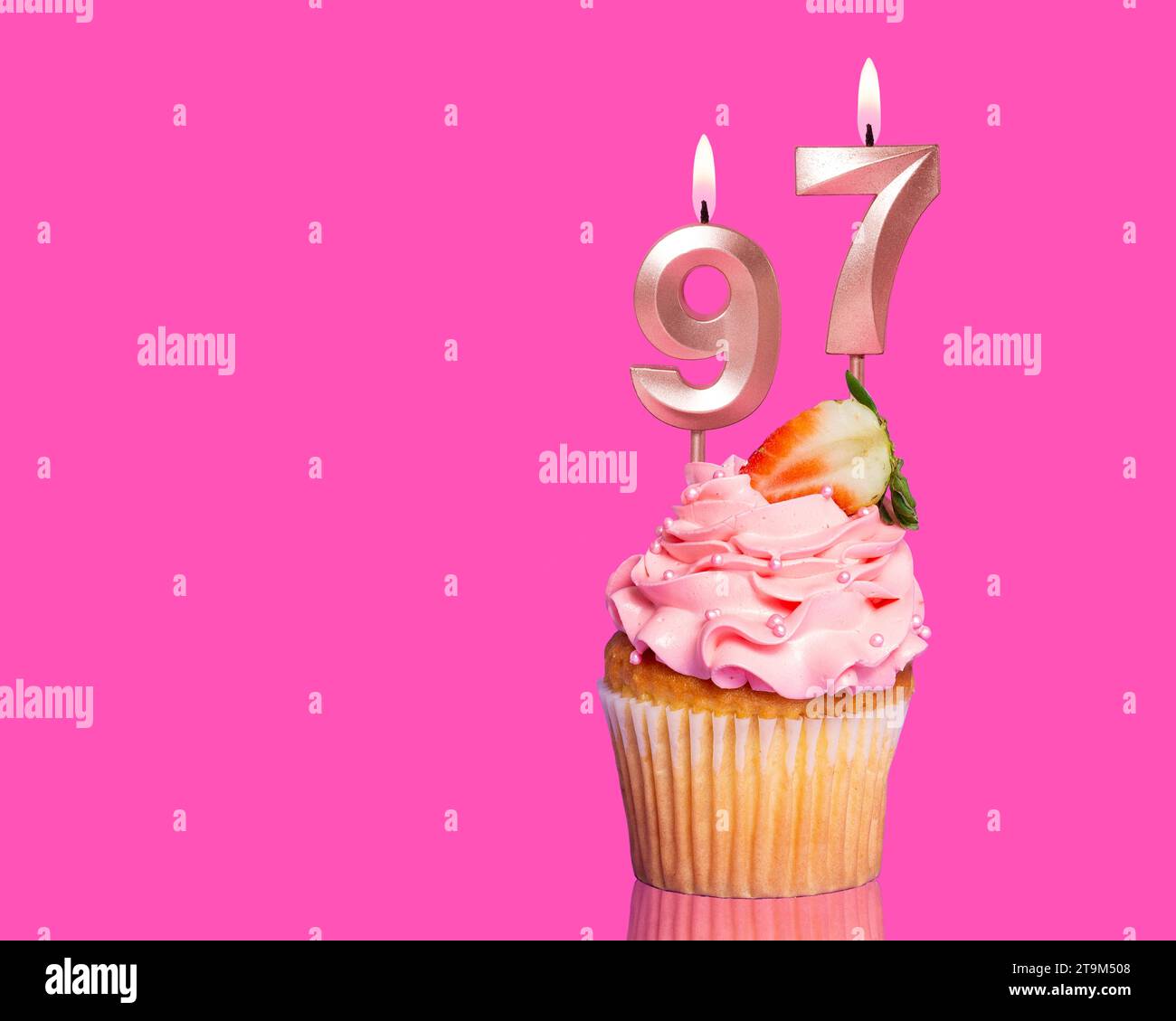 Birthday Cupcake With Candle Number 97 - On Hot Pink Background Stock ...