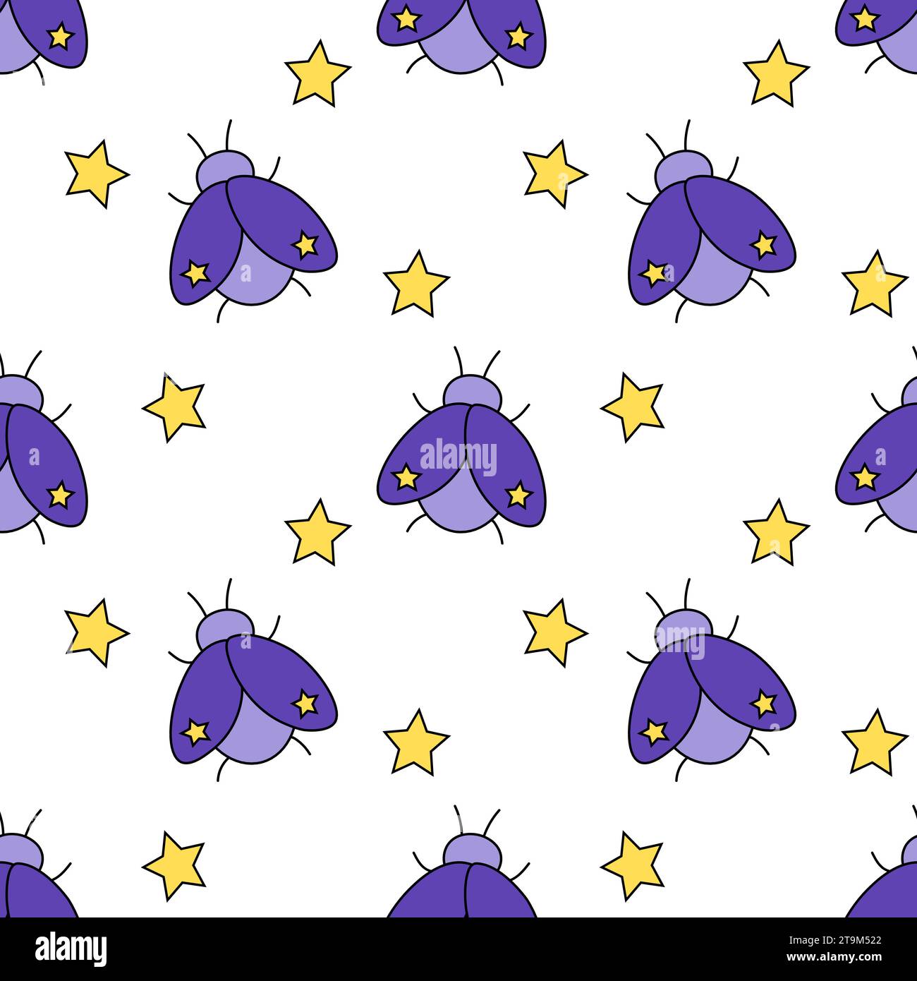 Seamless pattern with mystical bugs and stars. Celestial violet insects ...