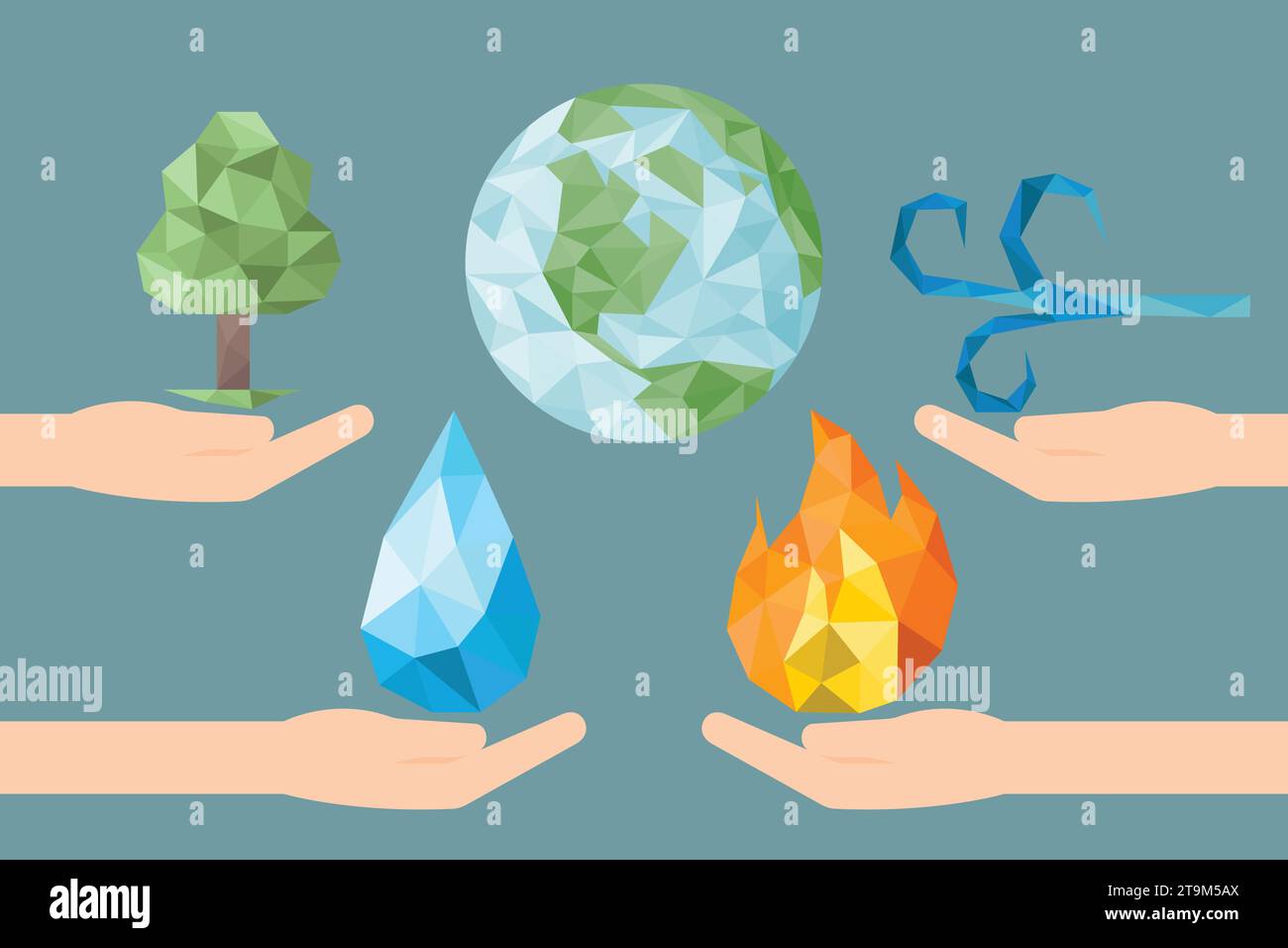 Hand holding fire, tree, wind, water, and earth. icon for business ...