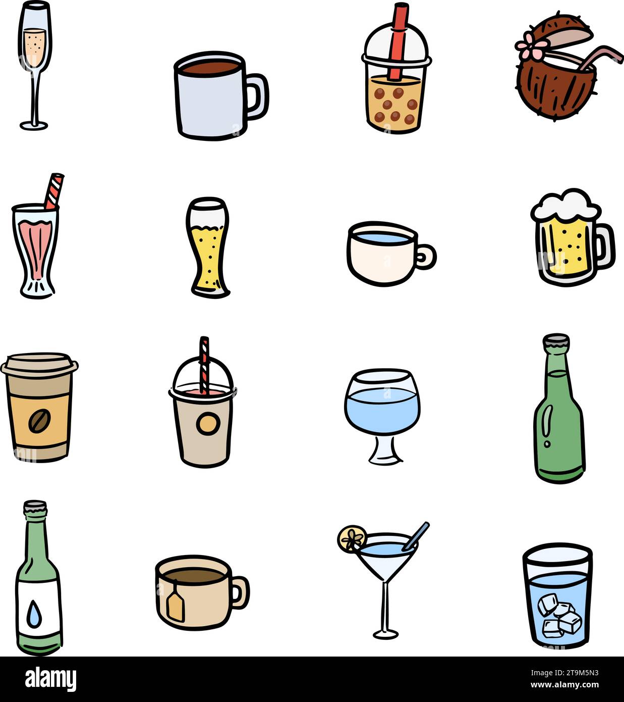 Set of Drink doodle hand drawing with color, Vector Stock Vector Image ...