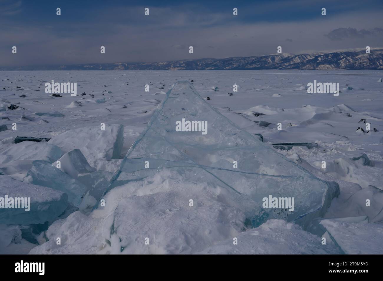 Ice hummock on the ice of lake Baikal. On the ice of Lake Baikal ...