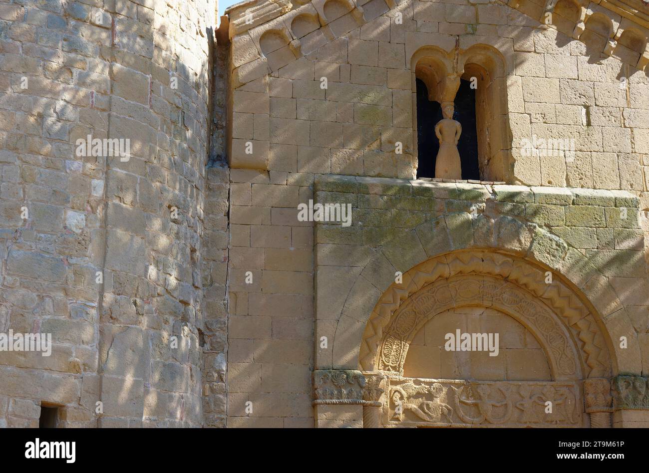 Detail on exterior of Corsignano, the simple 12th-century Romanesque ...