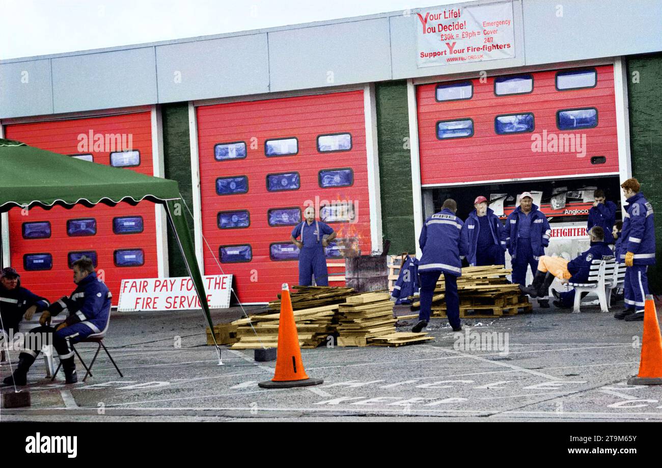 colourised bw photo of Worthing fire station during the 2002 firemens ...