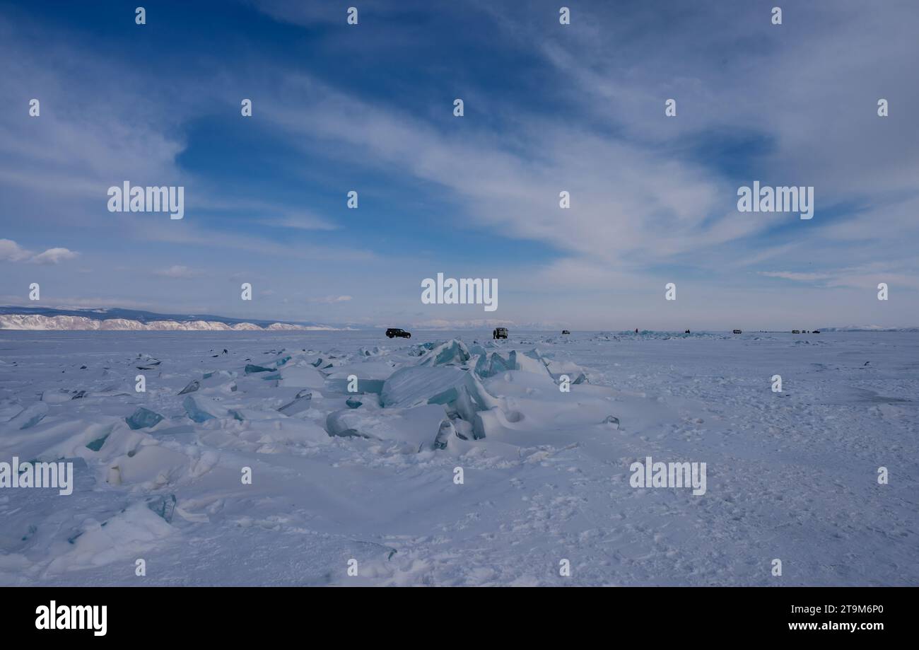Ice hummock on the ice of lake Baikal. On the ice of Lake Baikal ...