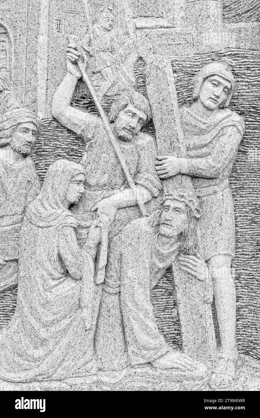 Bas-relief of Jesus restrained, captured and guided by the guard Stock ...