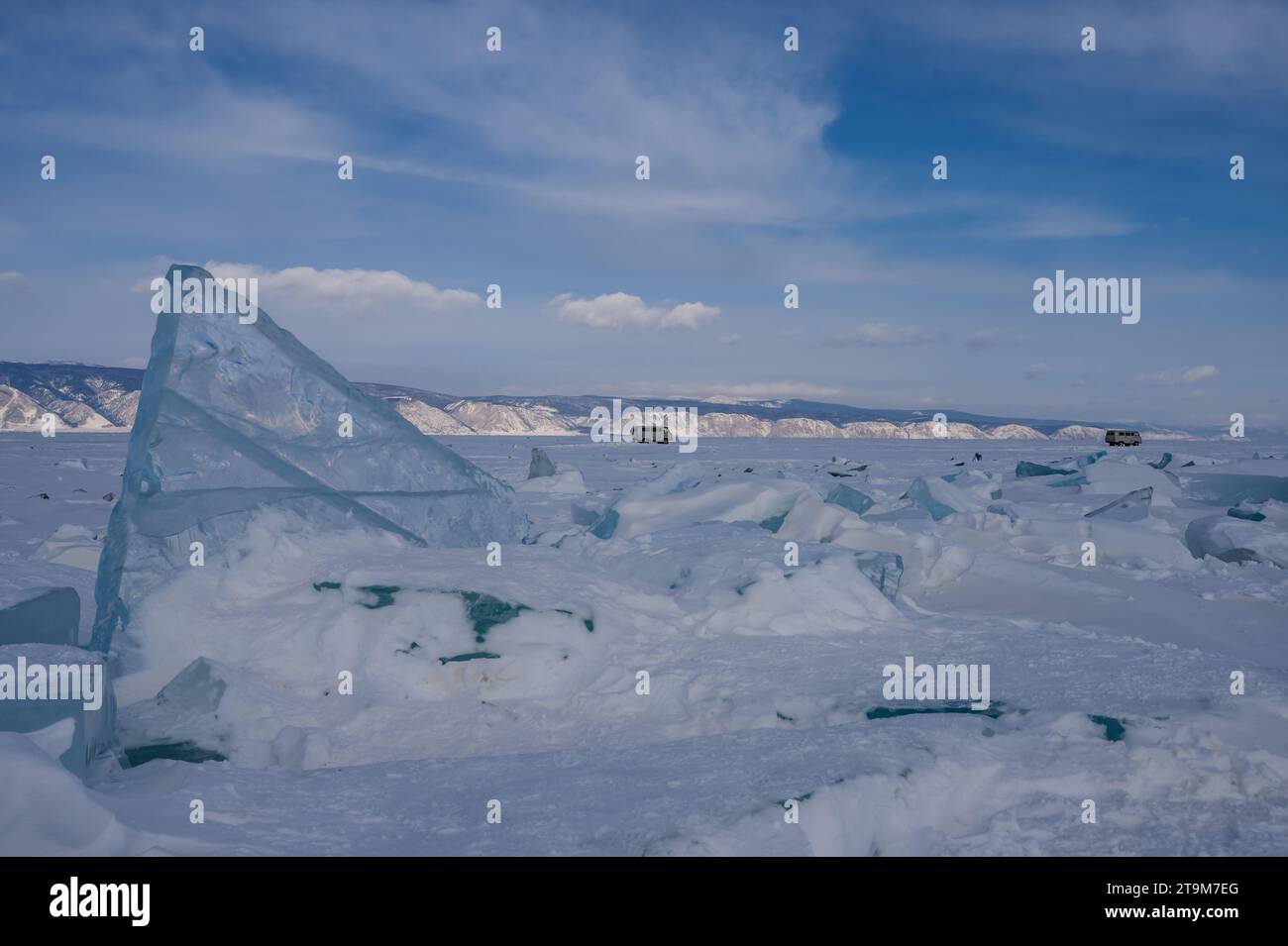 Ice hummock on the ice of lake Baikal. On the ice of Lake Baikal ...