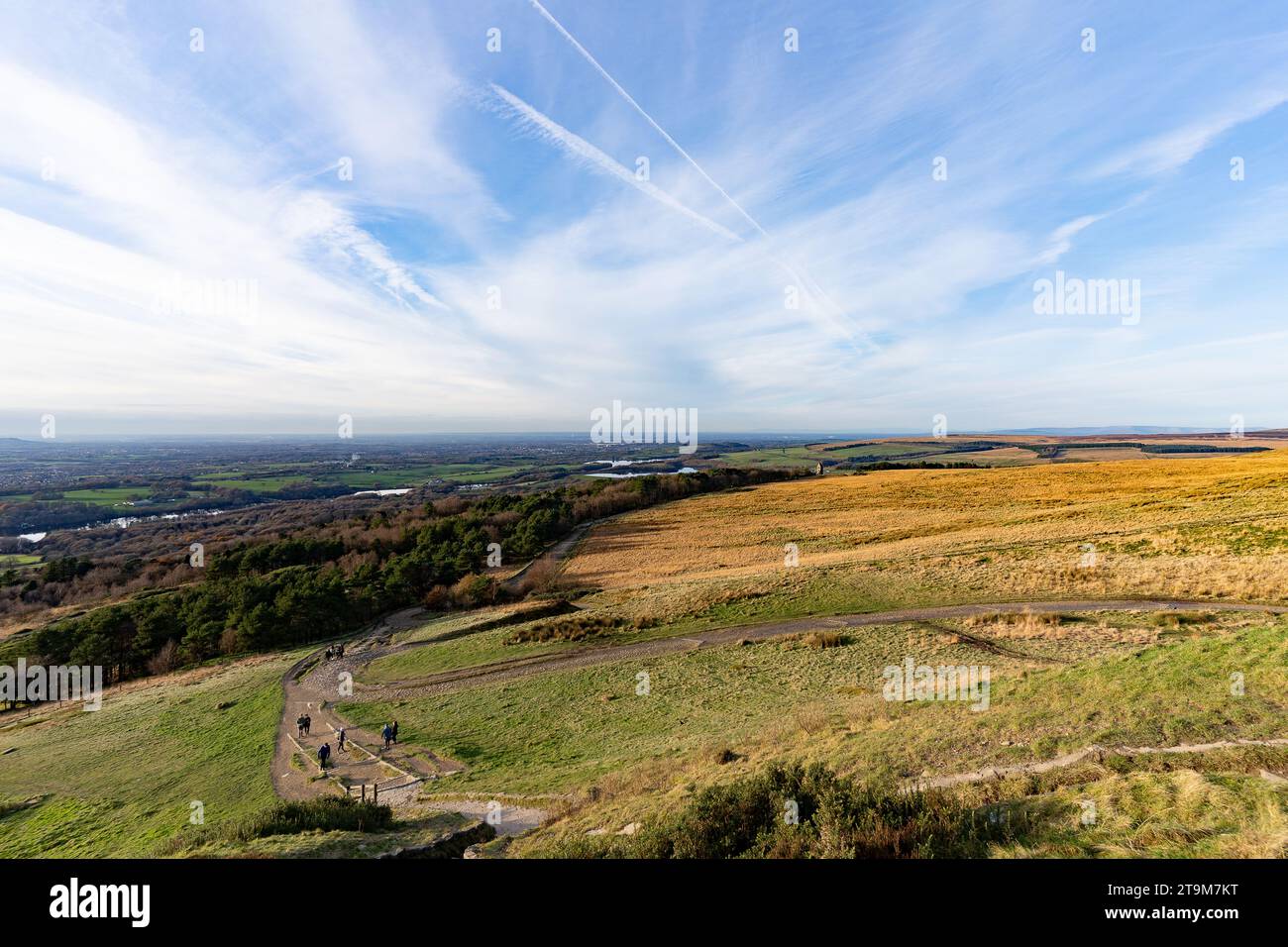 Landscape views of Winter Hill and Rivington Pike, near Bolton, in the ...