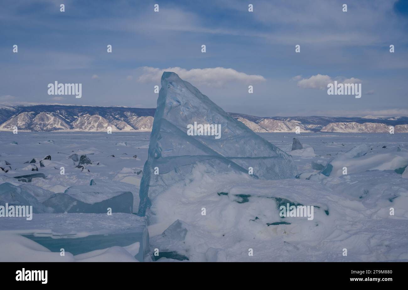 Ice hummock on the ice of lake Baikal. On the ice of Lake Baikal ...