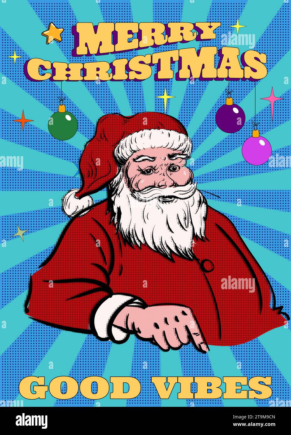 Poster pop art Christmas. Santa Claus in trendy retro style Stock ...