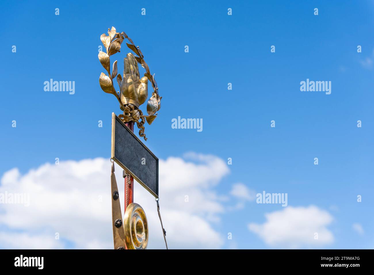 Ancient roman legion flag with symbols with blue sky in the background ...