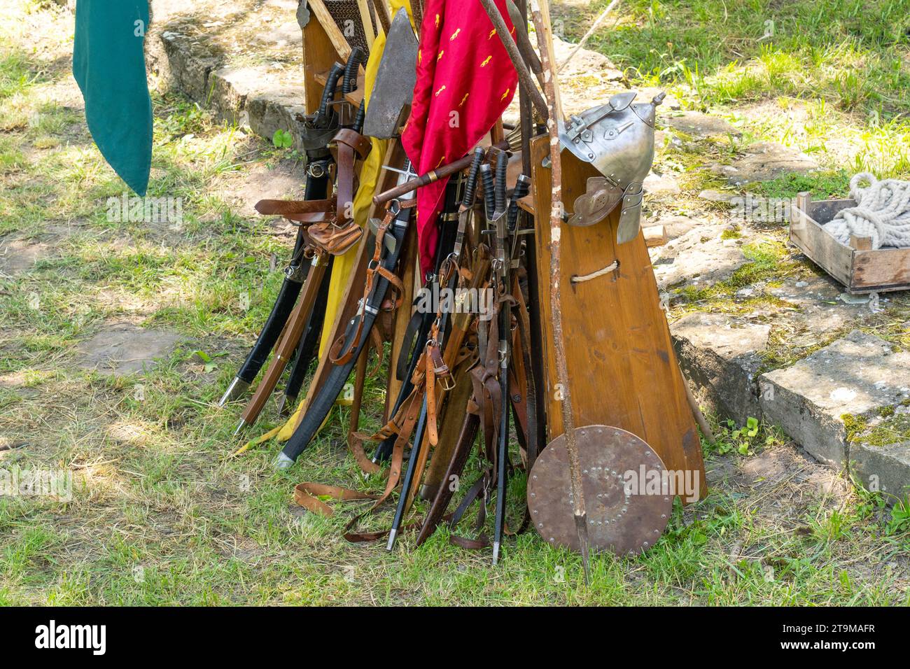 16-17. century weapons, swords, sabers and a helmet Stock Photo - Alamy