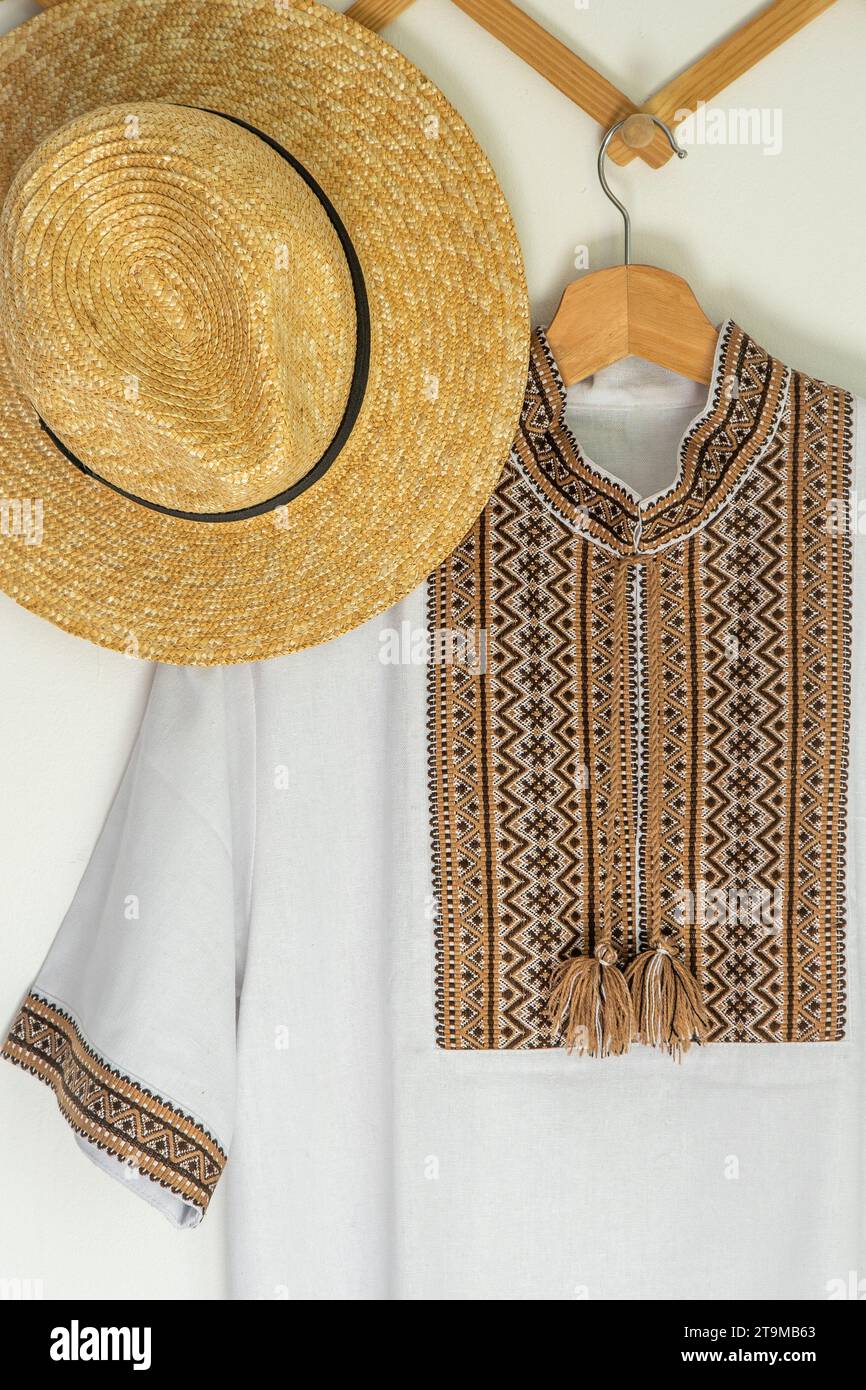 Ukrainian clothes embroidered shirt. Brown beige and white black ...