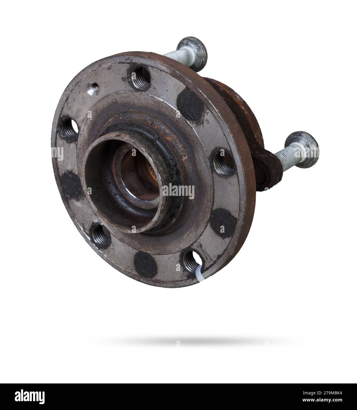 Wheel hub with bearing from old metal close-up on white isolated ...