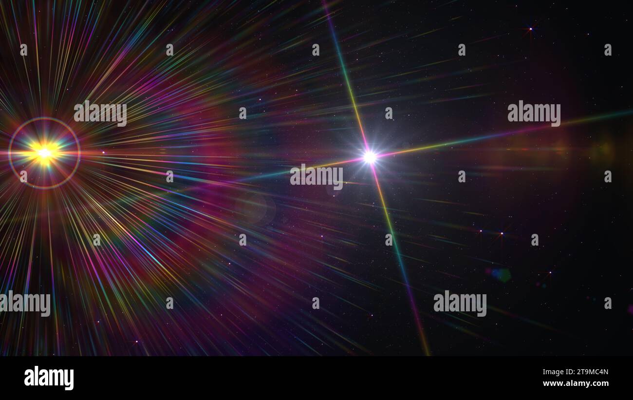 Glowing light with stars, flares and rays in outer space, illustration ...
