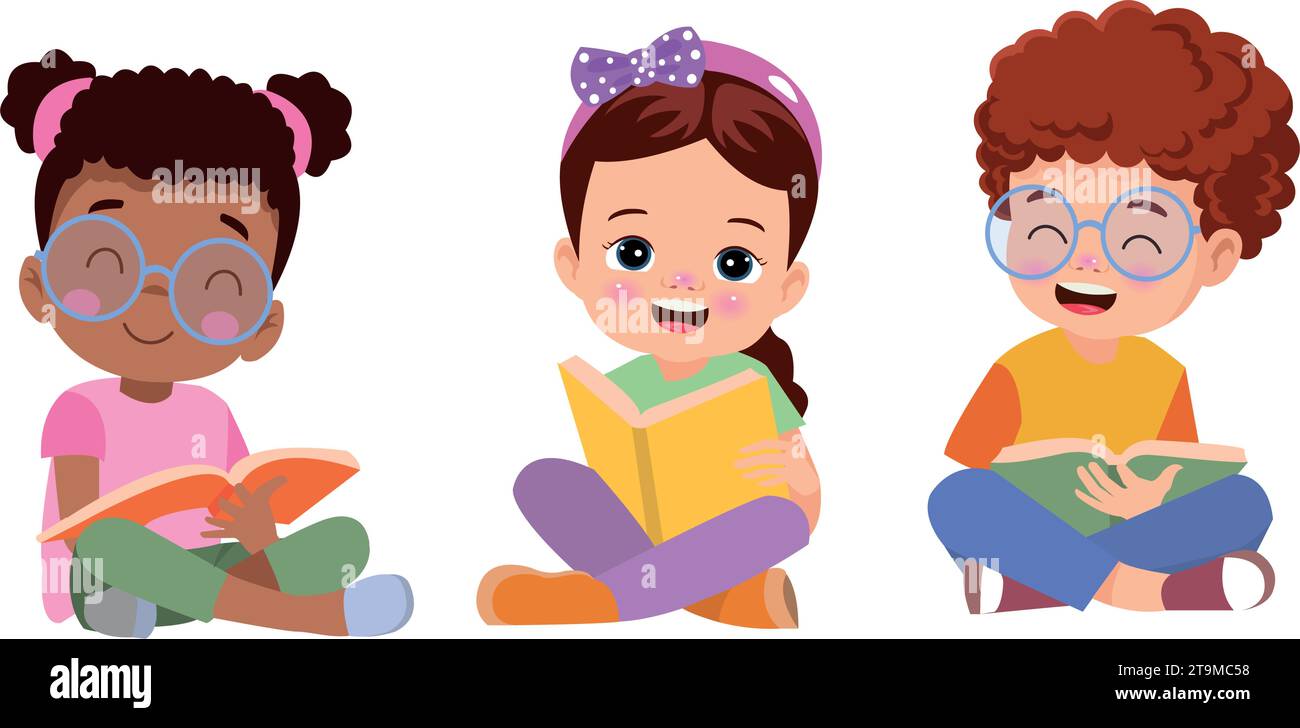 Cute Little boy reading book illustration Stock Vector Image & Art - Alamy