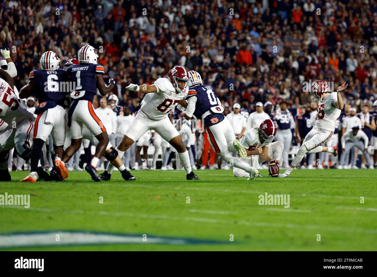 Alabama place kicker Will Reichard (16) kicks a field goal during the ...