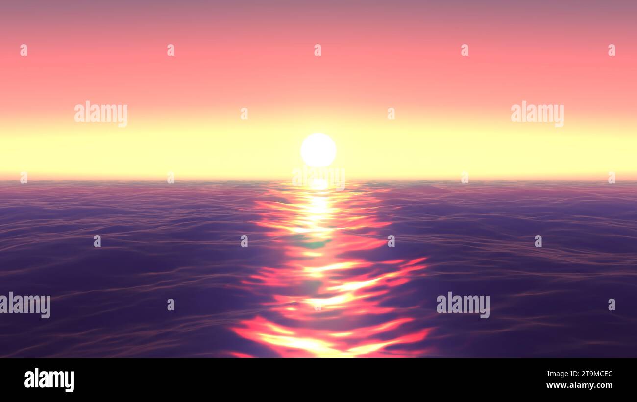 panorama of the ocean sunset, sea sunset, 3d render illustration Stock ...