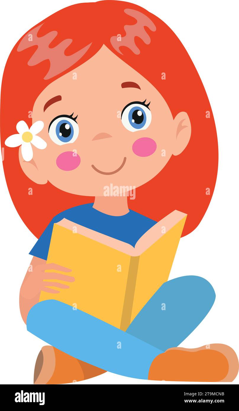 Cute Little boy reading book illustration Stock Vector Image & Art - Alamy