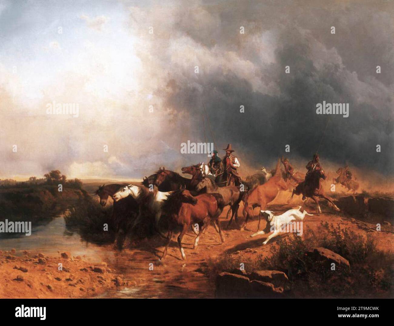 Italian Landscape with Galoping Horses 1871 by Andras Marko Stock Photo ...