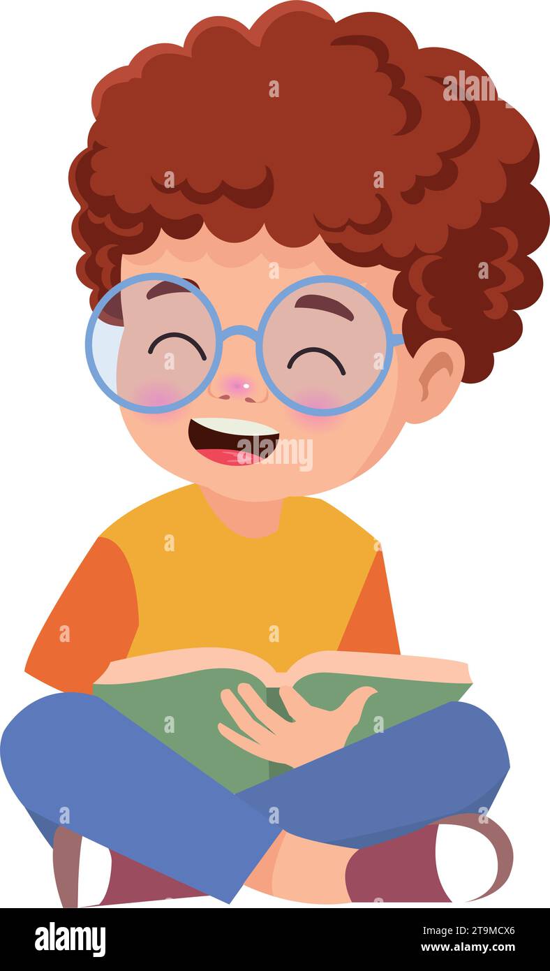 Cute Little boy reading book illustration Stock Vector Image & Art - Alamy