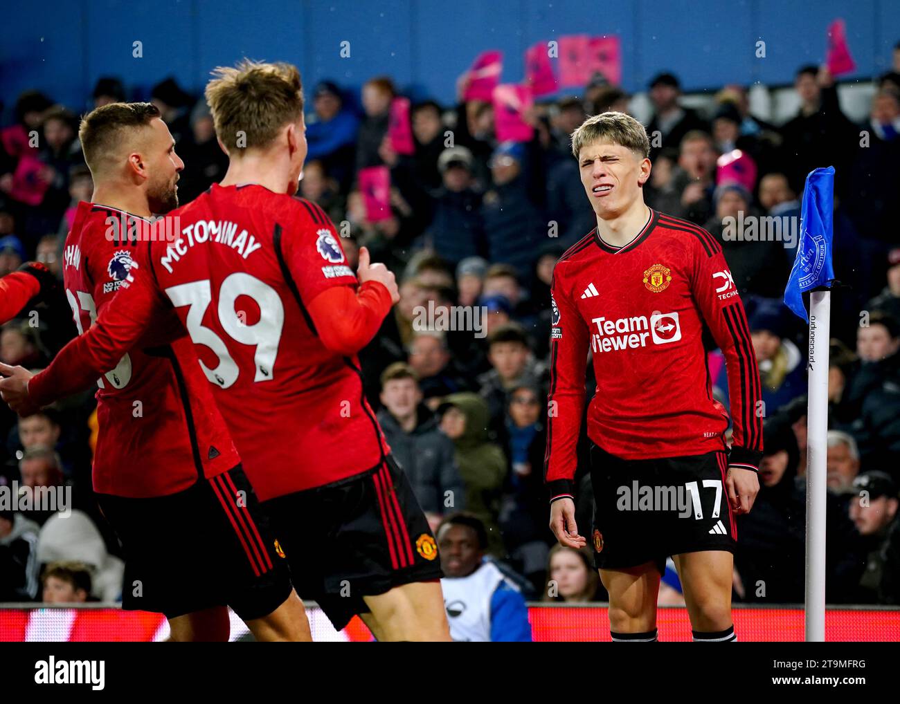 Manchester United's Alejandro Garnacho (right) celebrates after scoring ...