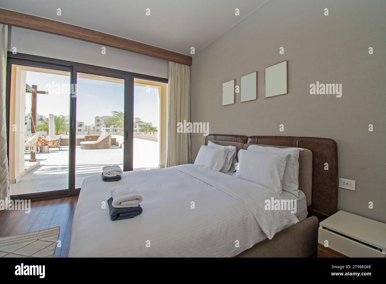 Interior design decor furnishing of luxury show home bedroom showing ...