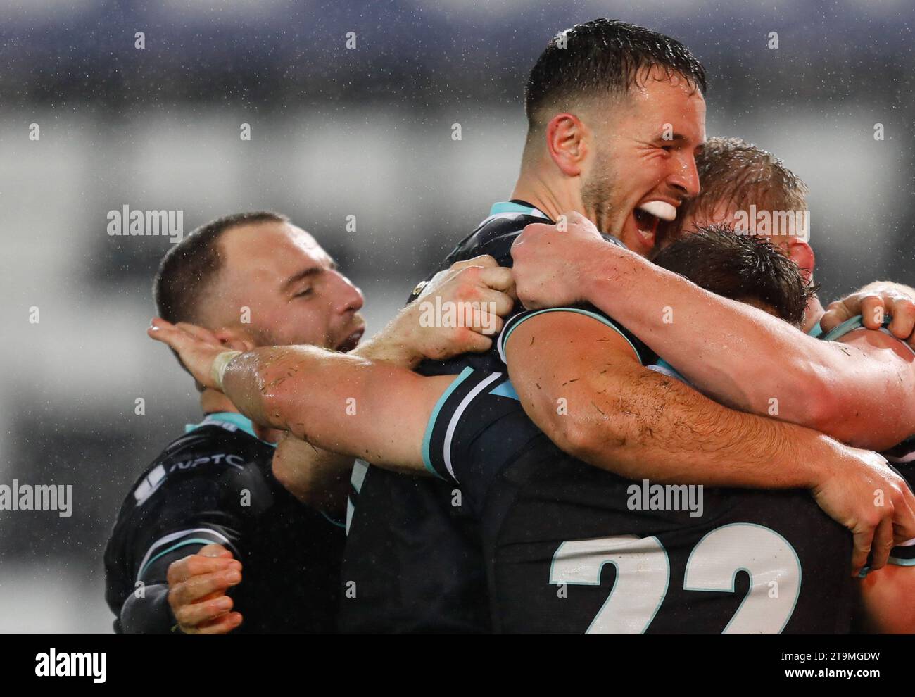 Swansea, UK. 26th Nov, 2023. Dan Edwards of the Ospreys (22) celebrates ...