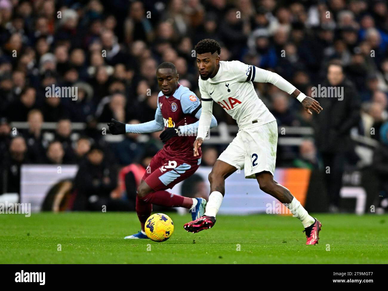London, UK. 26th Nov, 2023. Emerson Royal (Tottenham) and Moussa Diaby ...