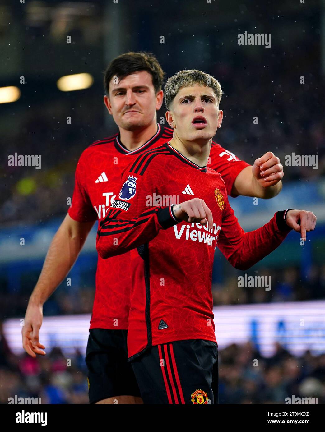Manchester United's Alejandro Garnacho (right) celebrates after scoring ...