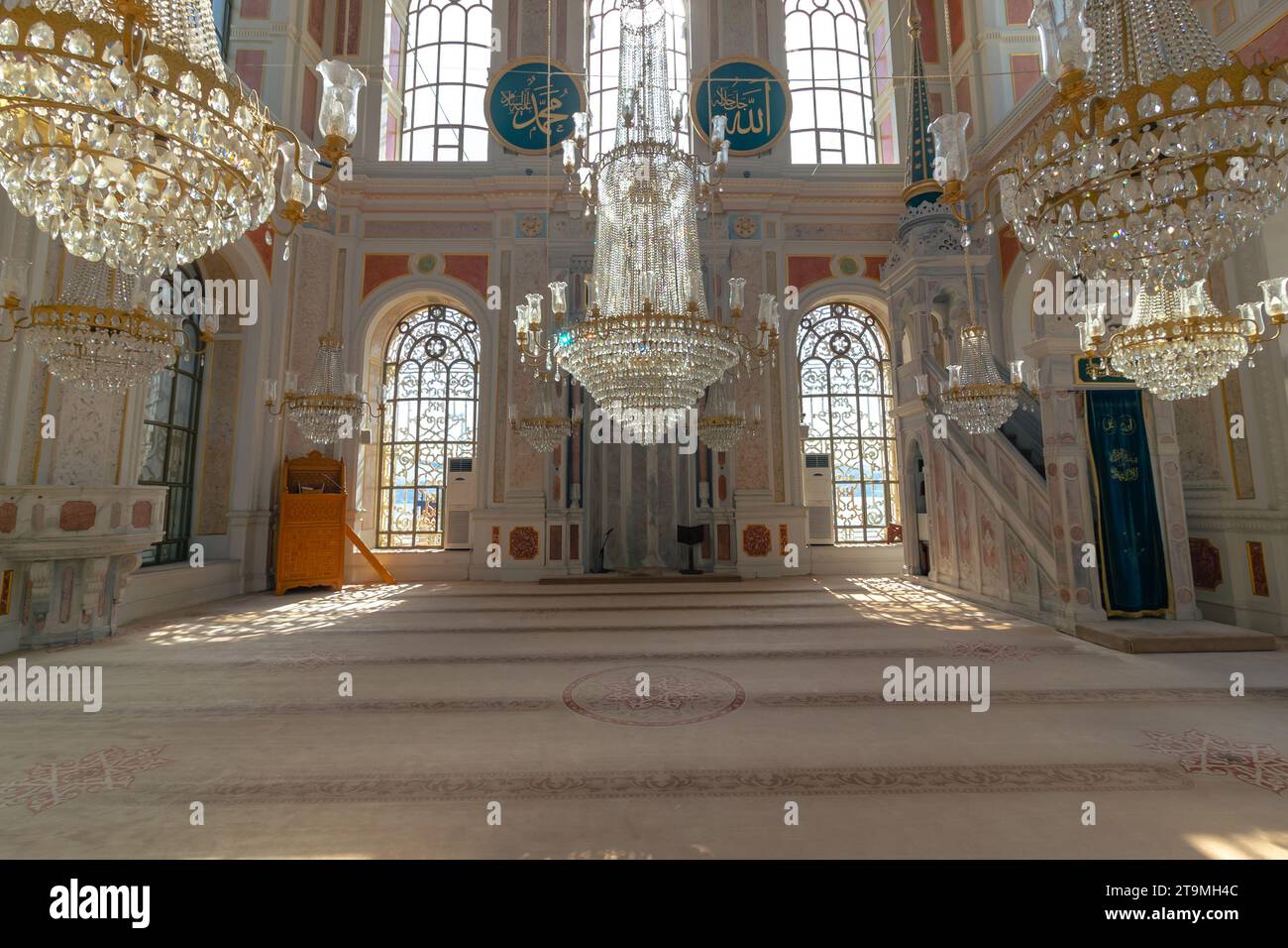 Interior view of Ortakoy Mosque or Buyuk Mecidiye Mosque in Istanbul ...