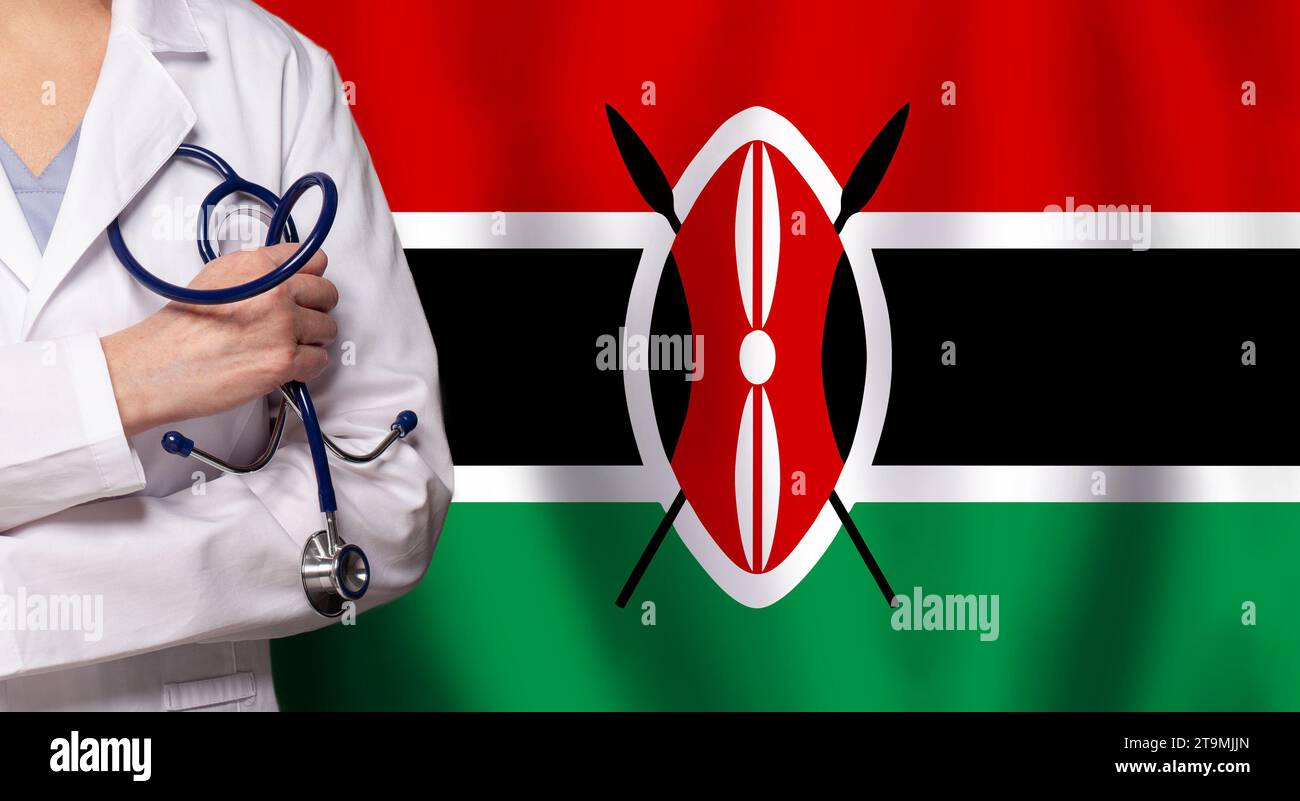 Kenyan medicine and healthcare concept. Doctor close up against flag of ...