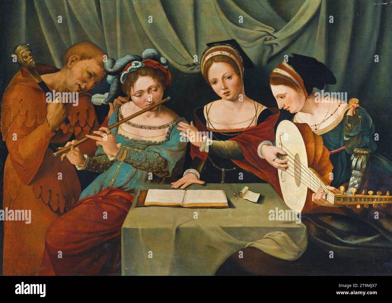 Three Young Women Making Music with a Jester - by Master Of Female Half ...