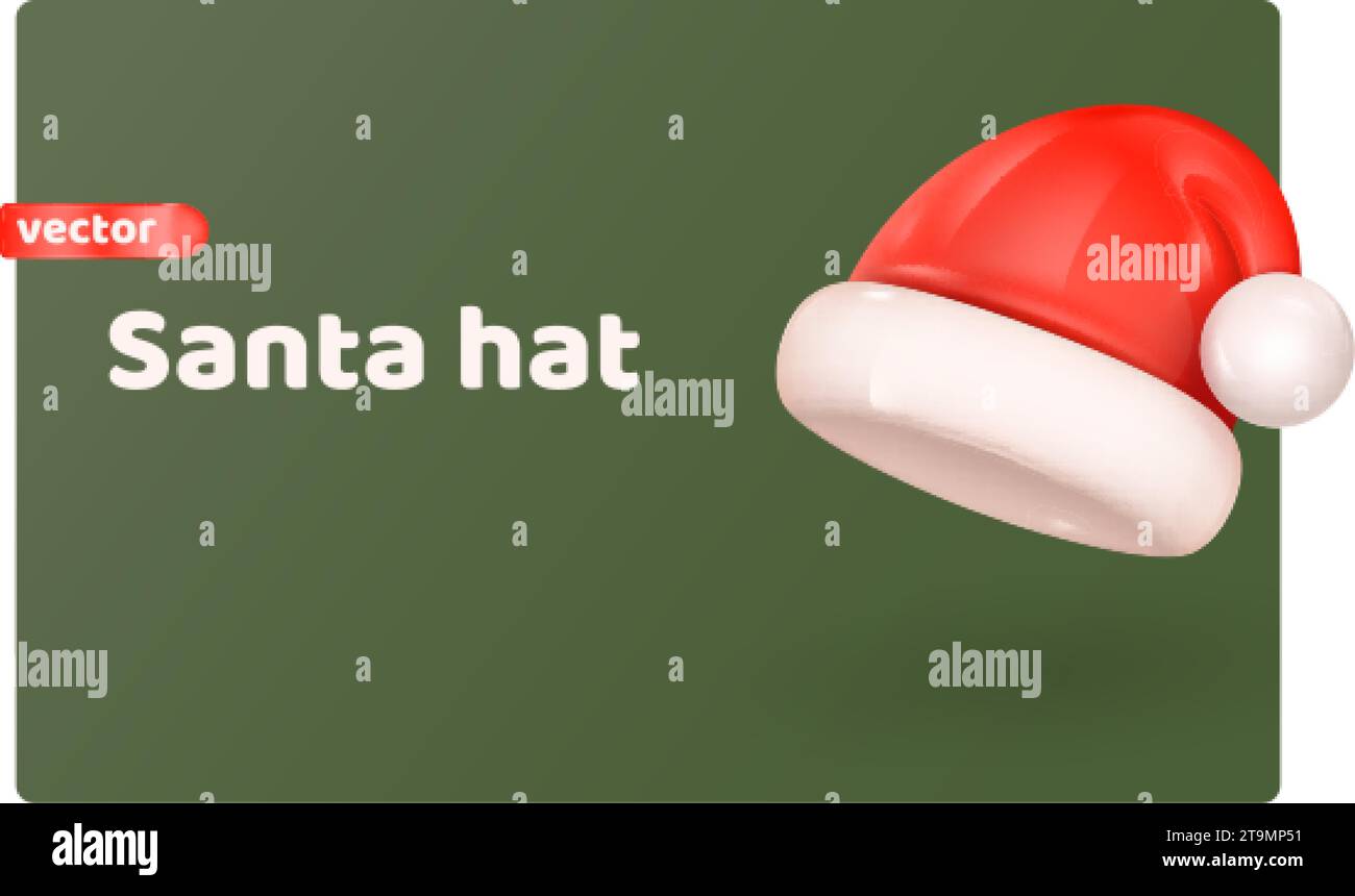 3d santa cap. Render saint claus hat isolated mockup, merry christmas ...