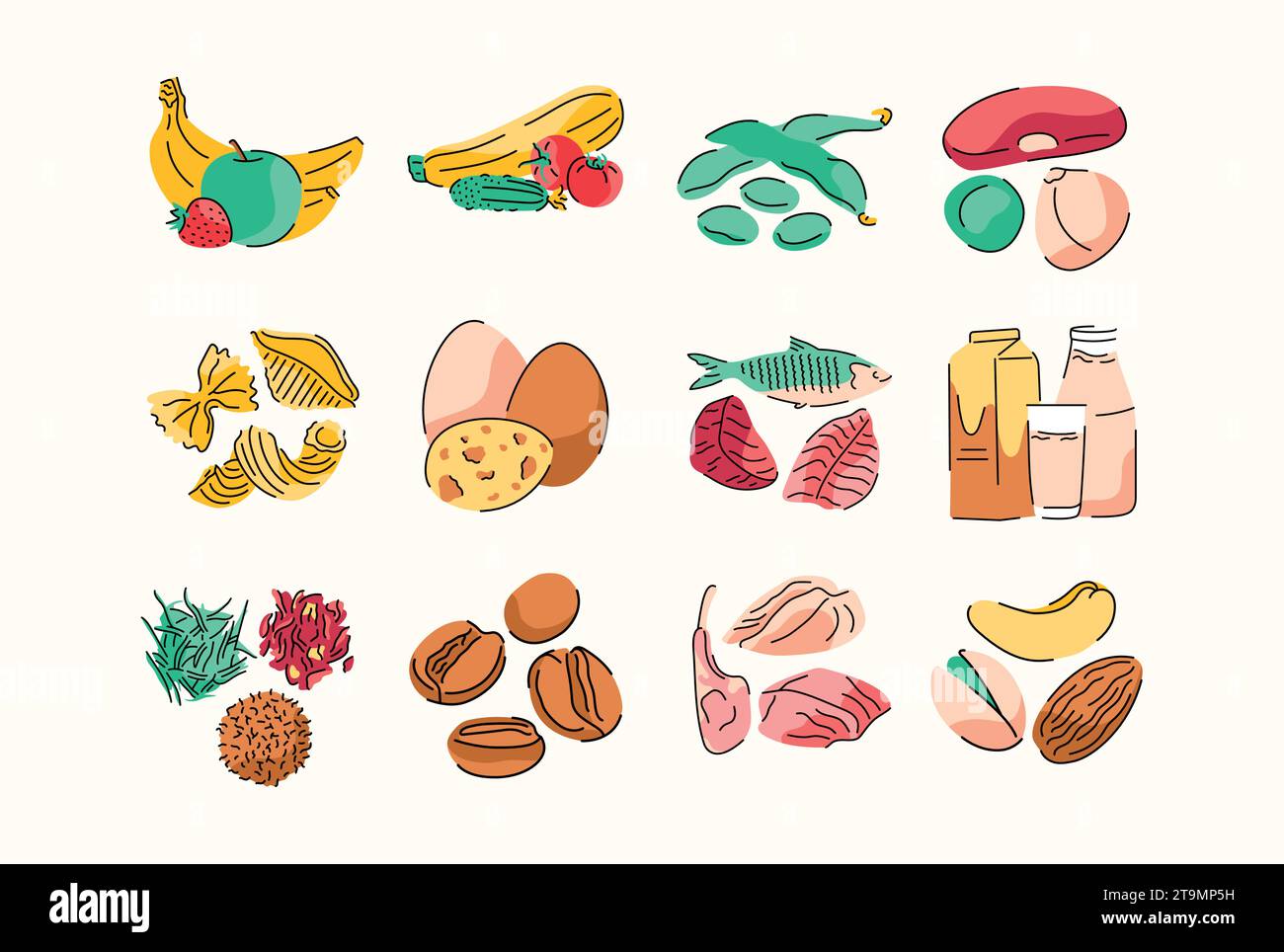 Hand drawn cartoon unprocessed food color element. Isolated vector ...