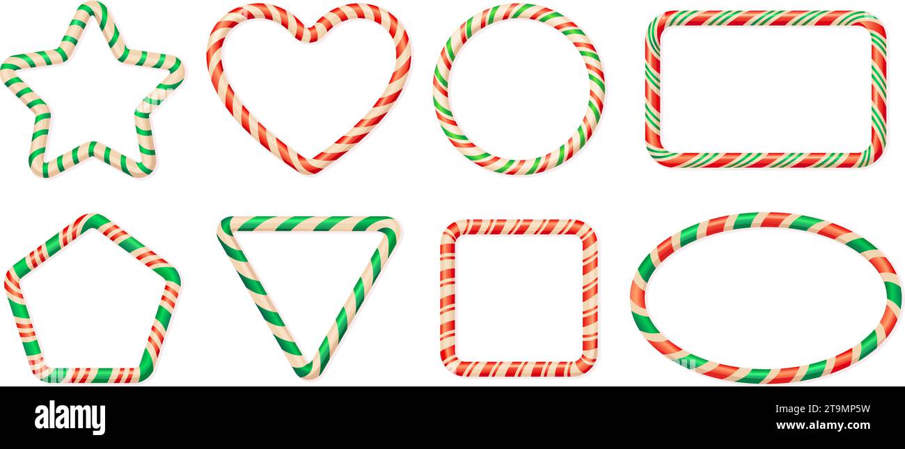 Candy cane frames. Lollypop border frame, striped candies cane stick ...