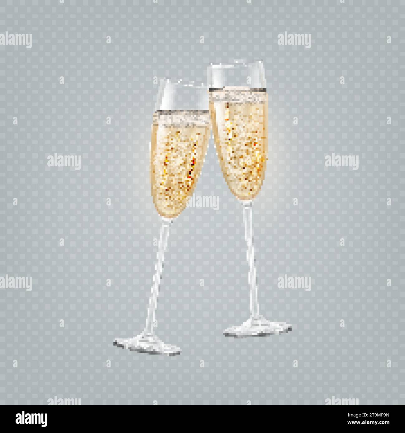 Realistic champagne glasses. 3d isolated glass with wines drinks ...
