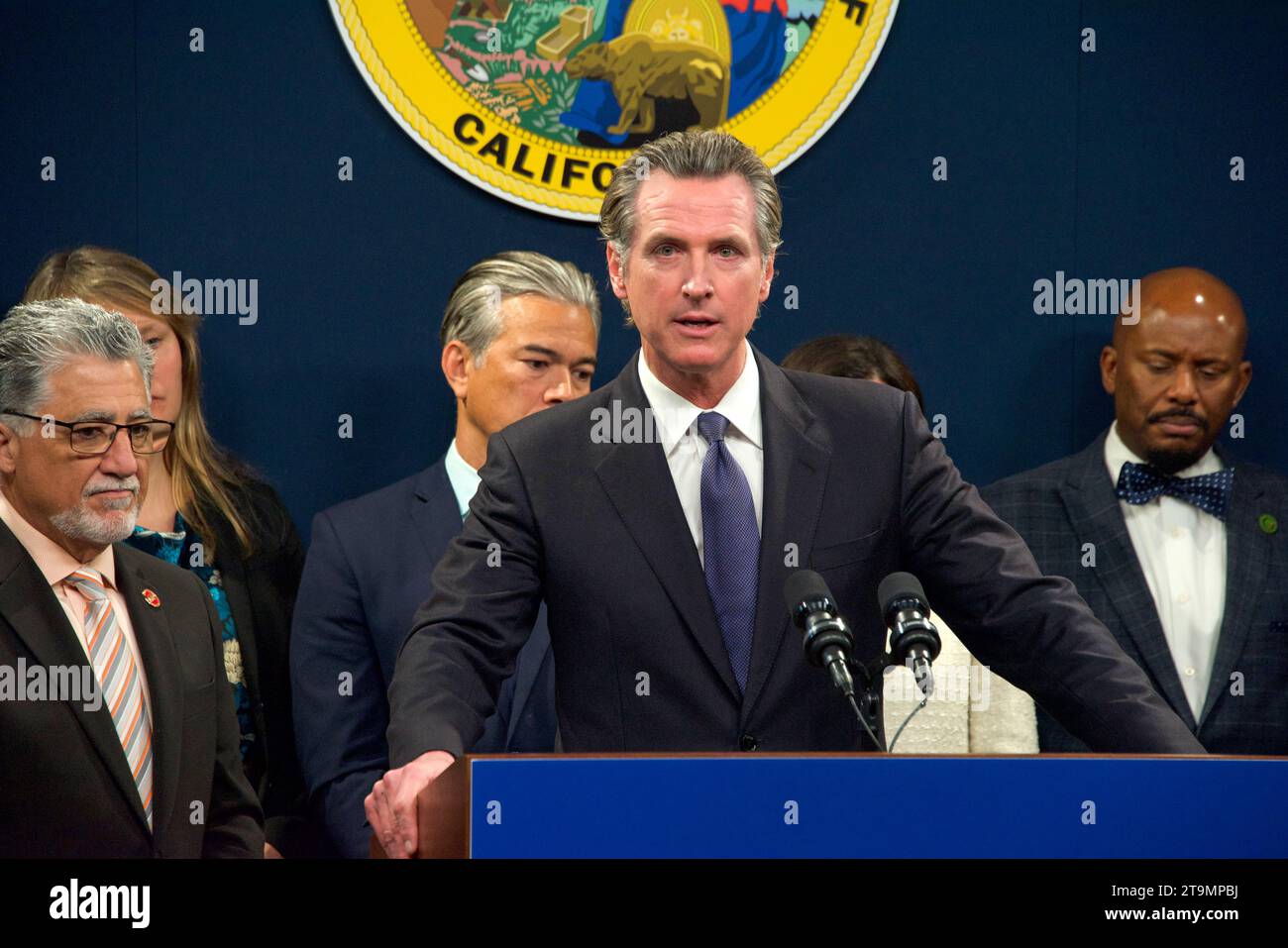 Sacramento, CA - Feb 1, 2023: Governor Gavin Newsom speaking at a Gun ...