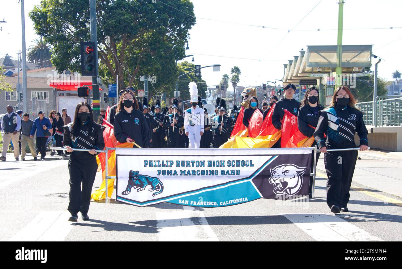 San Francisco, CA - Feb 18, 2023: Phillip Burton HIgh School Puma Band ...