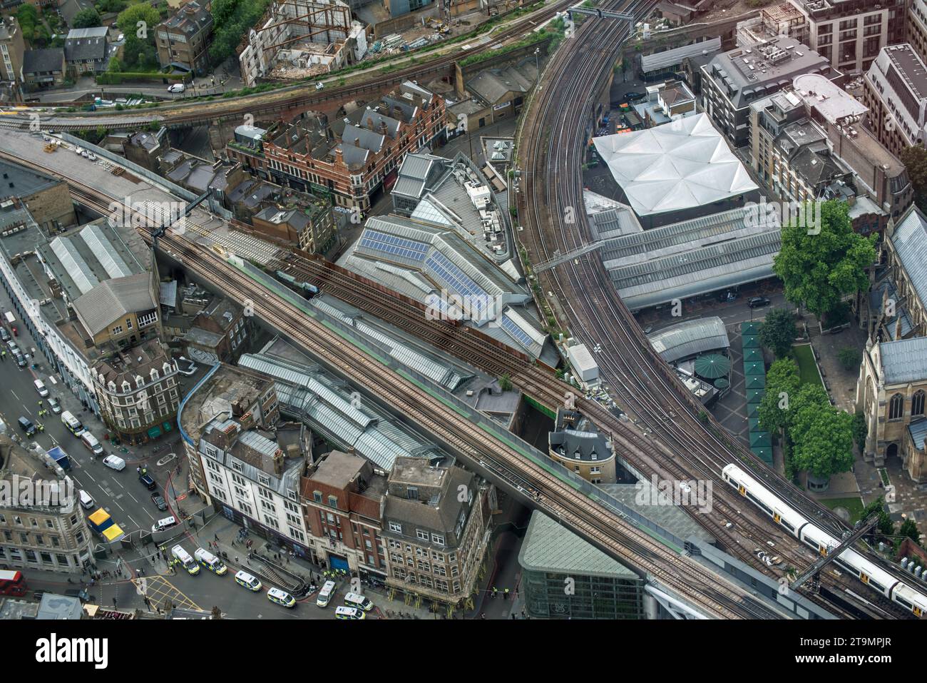 Looking down from The Shard at the railway triangle near Borough Market ...