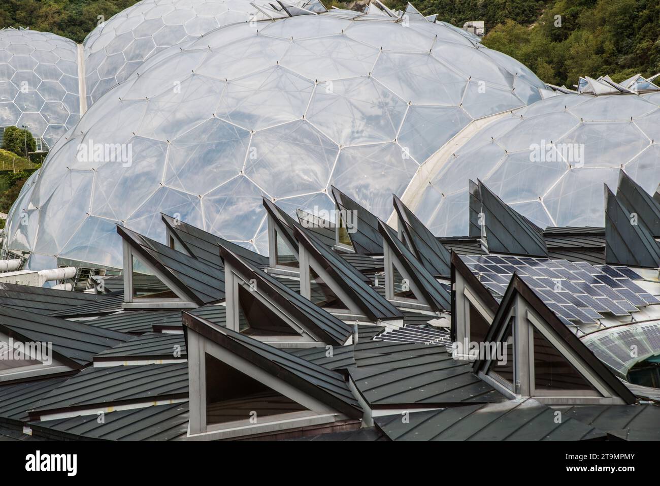 Rooflights of The Core building with the Biodomes behind, The Eden ...