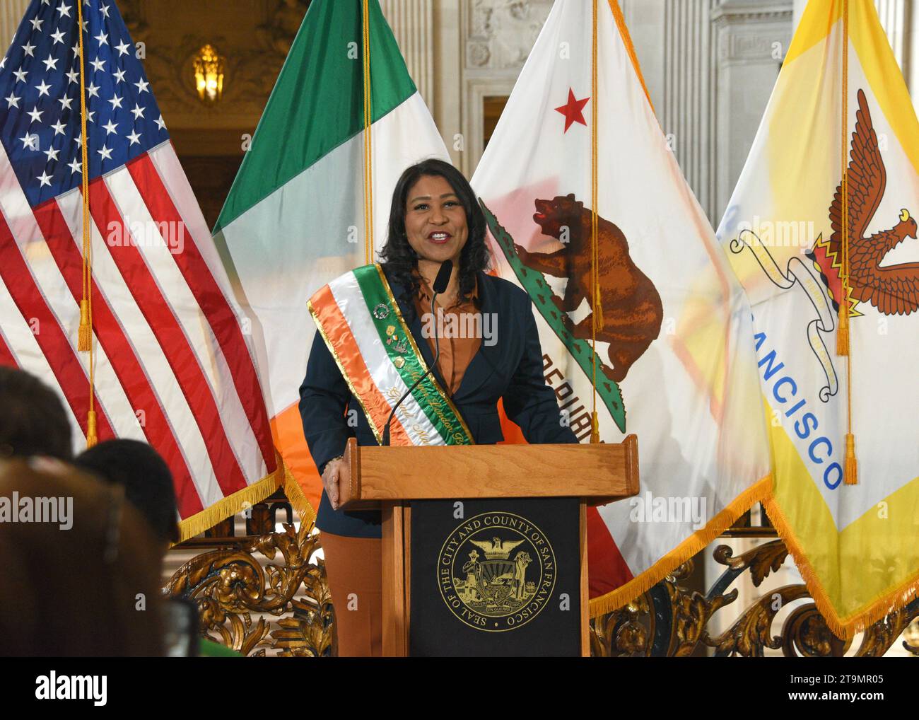 San Francisco, CA - March 3, 2023: Mayor London Breed speaking at the ...